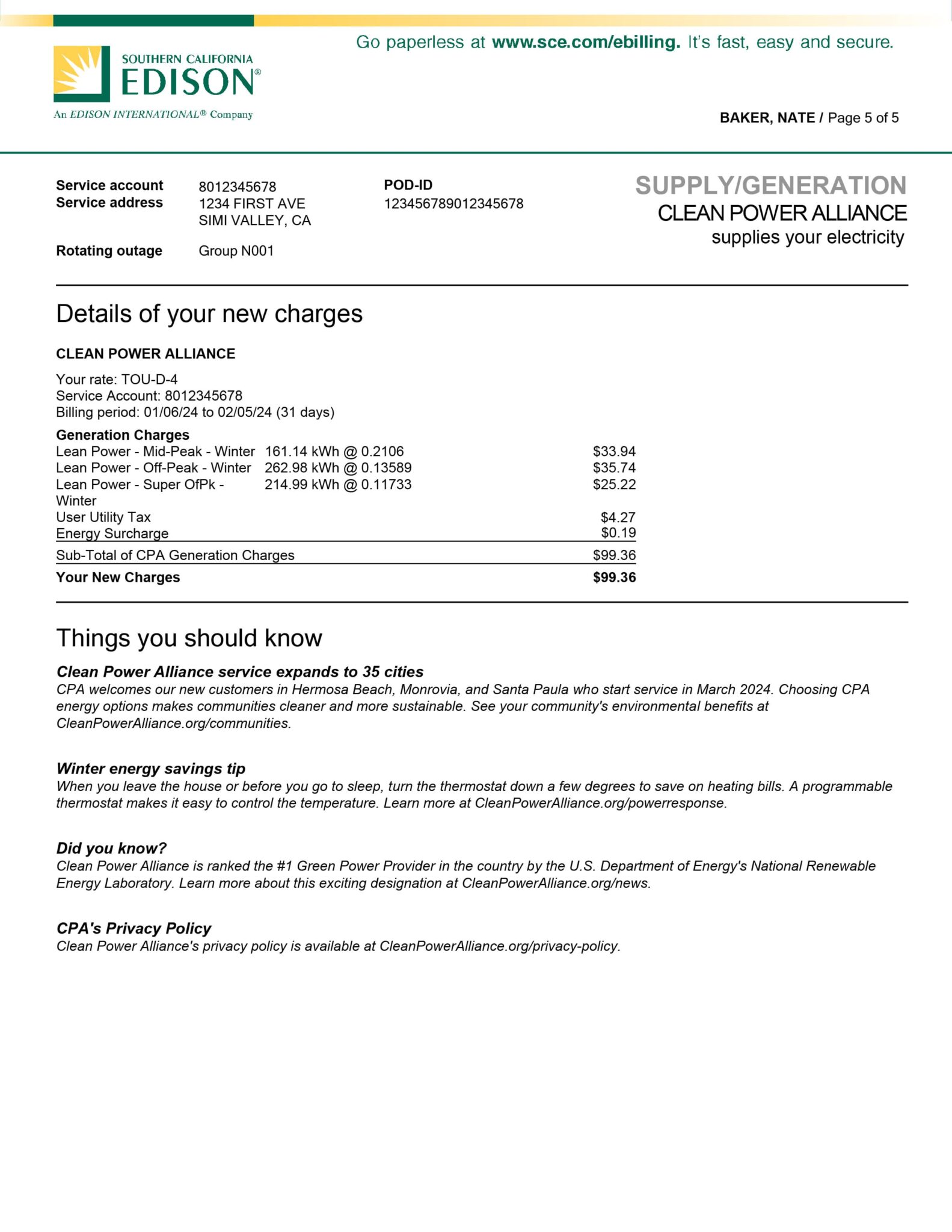 Understanding Your Bill | Clean Power Alliance